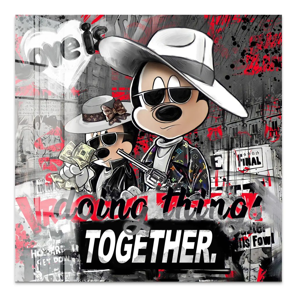 Acrylglas Bild Micky Minnie Maus Gangster Comic Streetart Wandbild