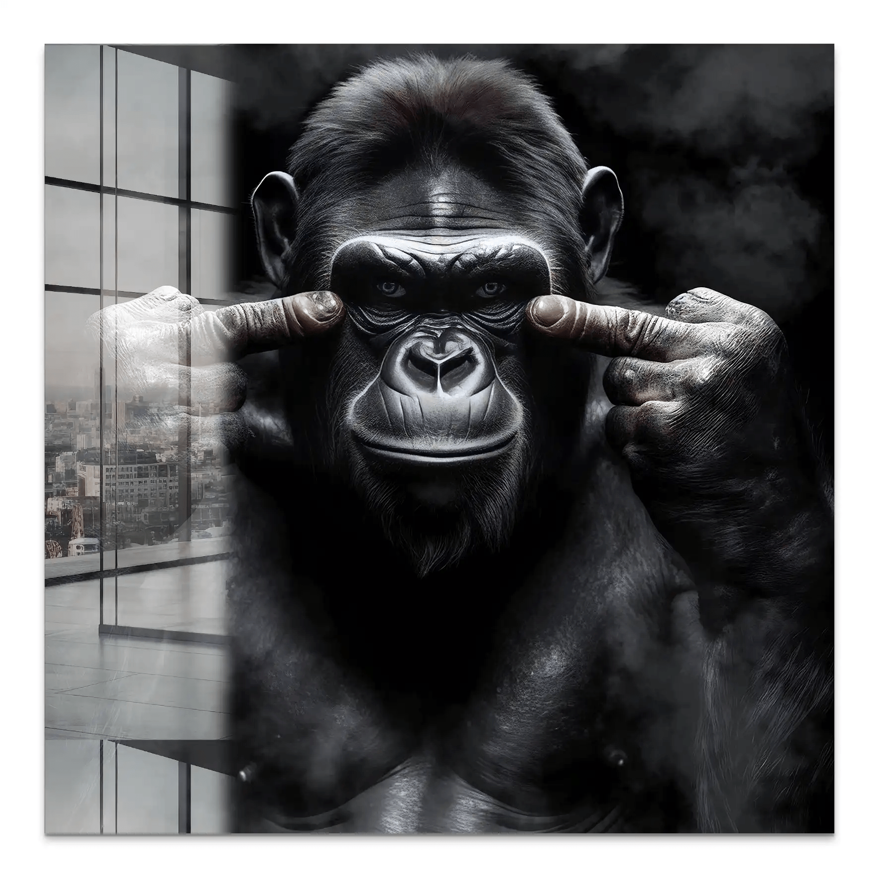Acrylglas Bild Gorilla Mittelfinger Tierbild Affen Wandbild | INGALERIE
