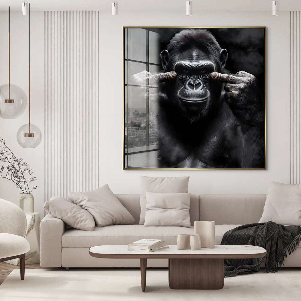 Acrylglas Bild Gorilla Mittelfinger Tierbild Affen Wandbild | INGALERIE