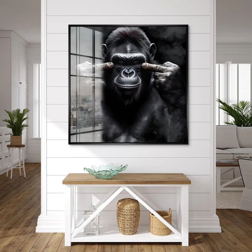 Acrylglas Bild Gorilla Mittelfinger Tierbild Affen Wandbild | INGALERIE